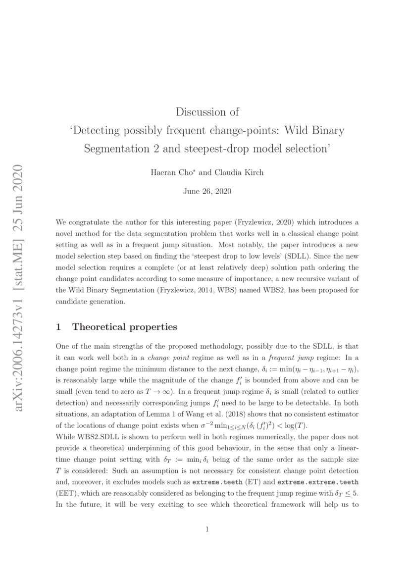 Discussion of 'Detecting possibly frequent change-points: Wild Binary Segmentation 2 and ...