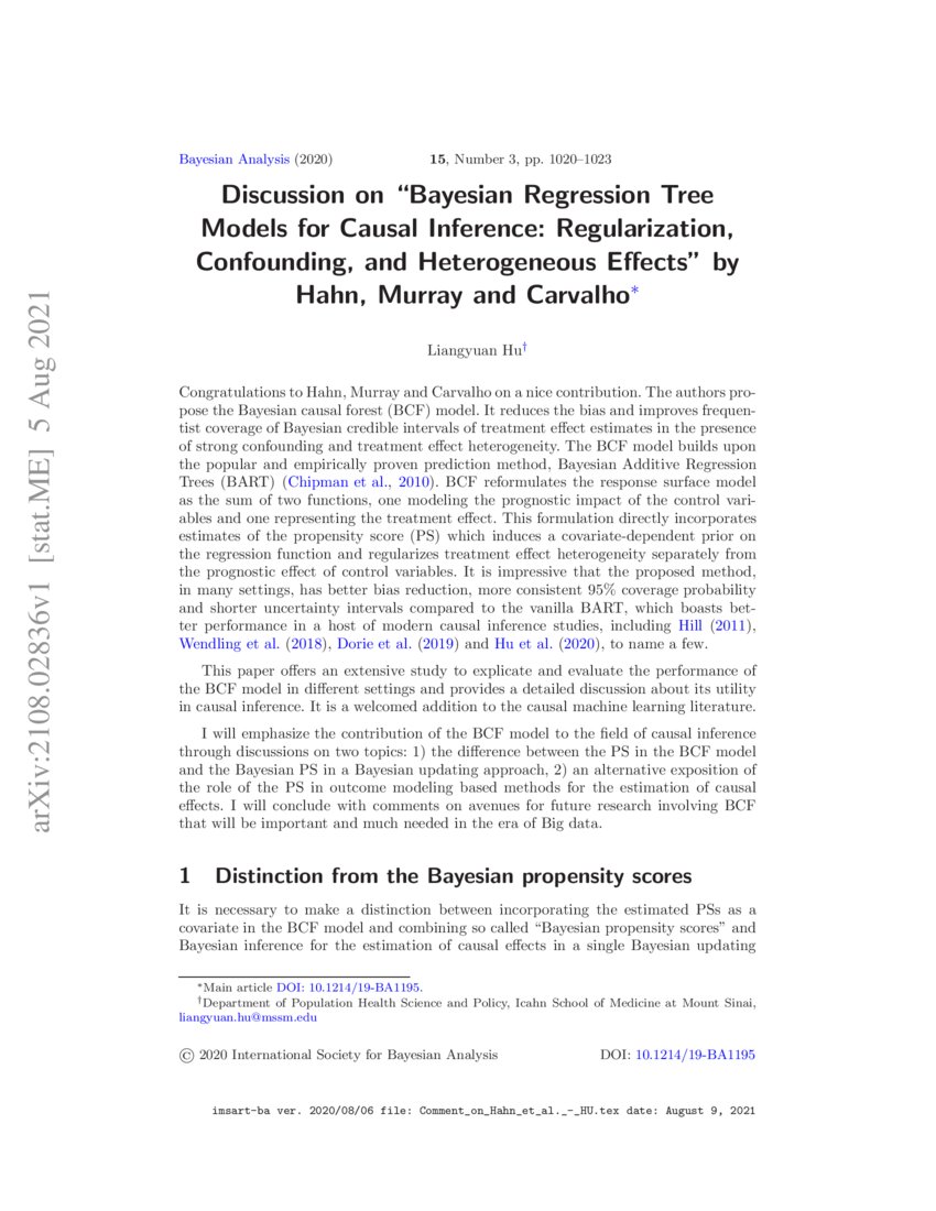 Discussion On Bayesian Regression Tree Models For Causal Inference Regularization Confounding 6640