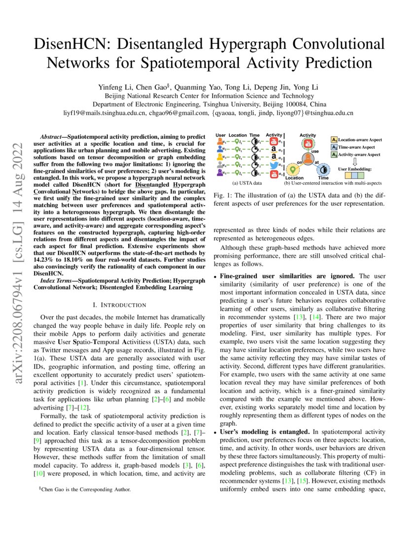 Disenhcn Disentangled Hypergraph Convolutional Networks For