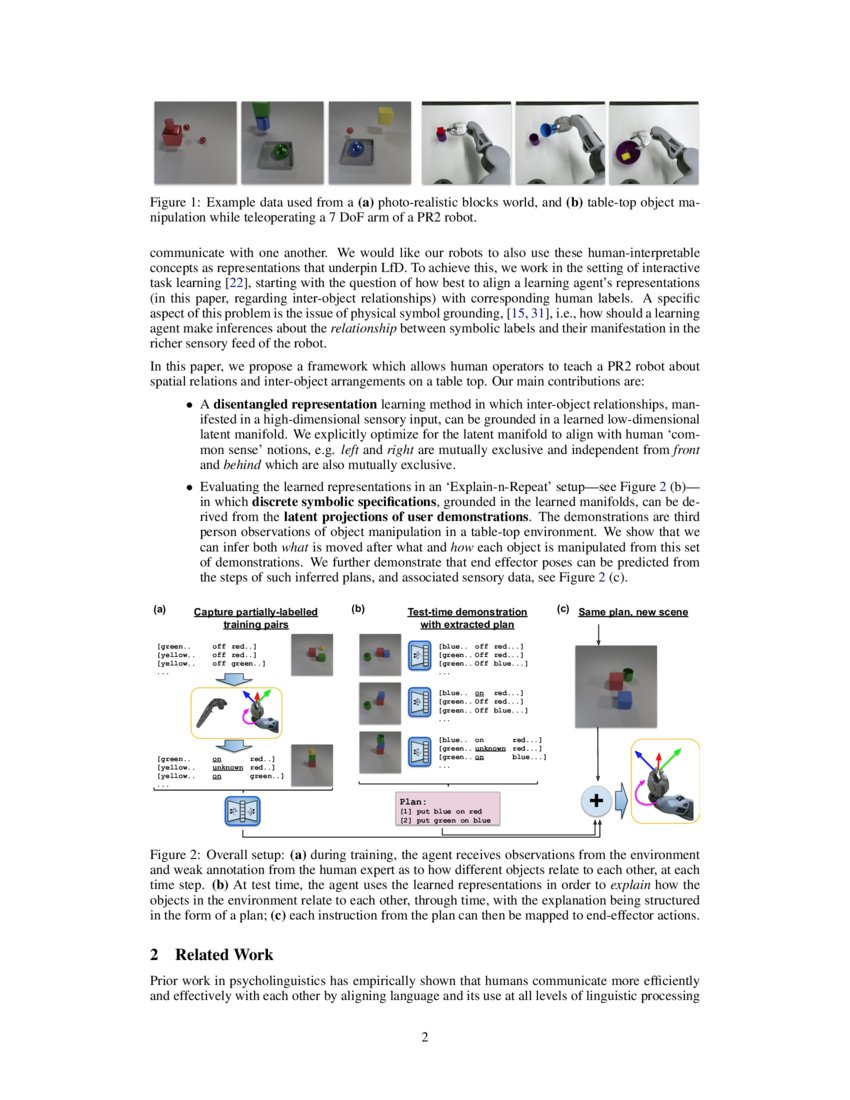 Disentangled Relational Representations For Explaining And Learning From Demonstration Deepai