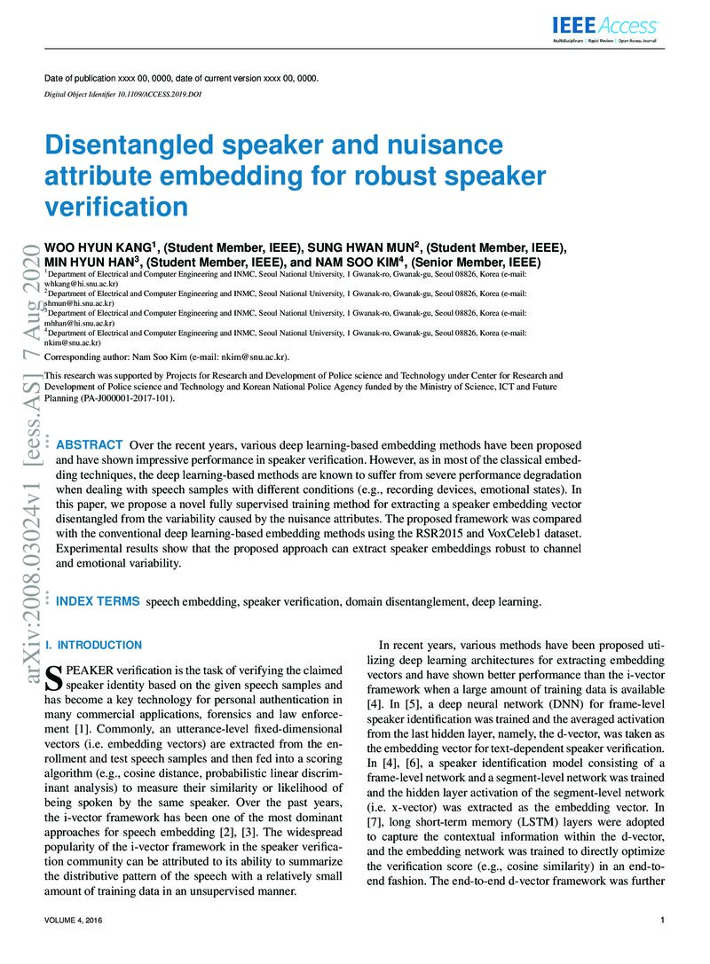Disentangled speaker and nuisance attribute embedding for robust speaker verification | DeepAI