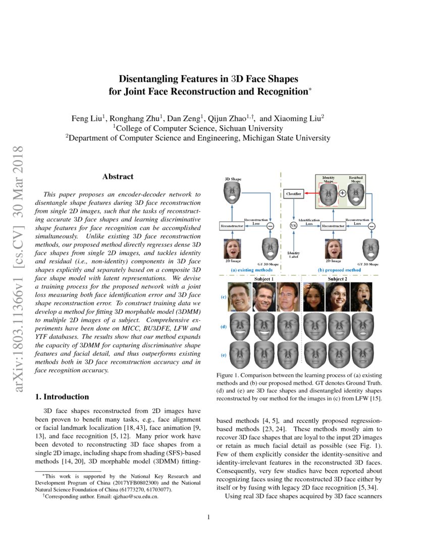 Disentangling Features in 3D Face Shapes for Joint Face Reconstruction and Recognition | DeepAI