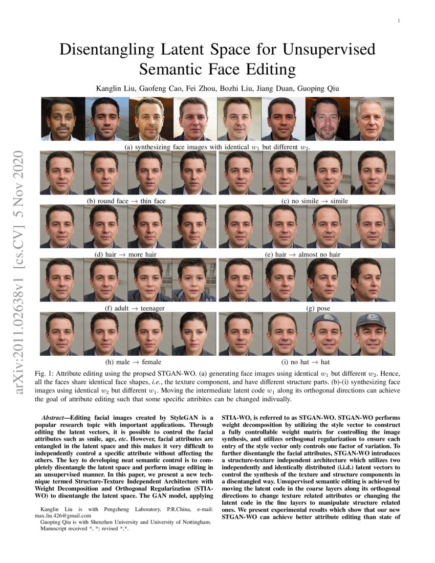 Disentangling Latent Space for Unsupervised Semantic Face Editing | DeepAI