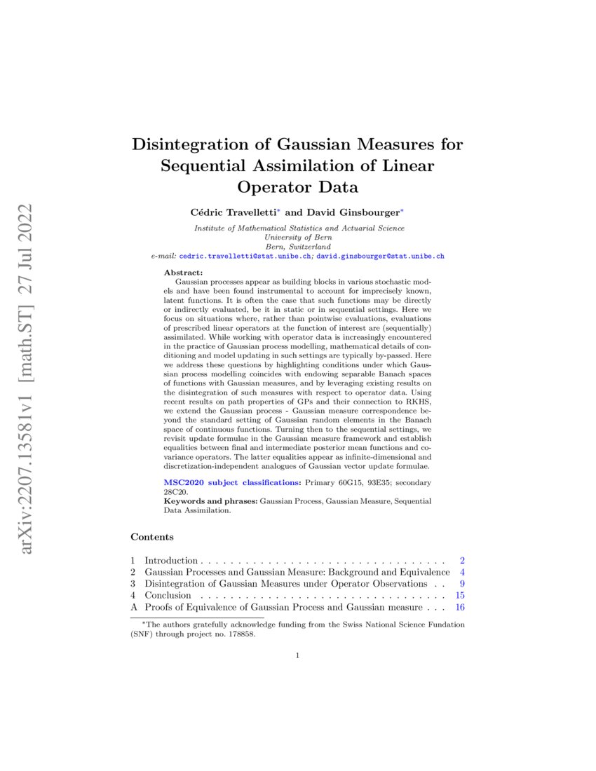 Disintegration Of Gaussian Measures For Sequential Assimilation Of 8213