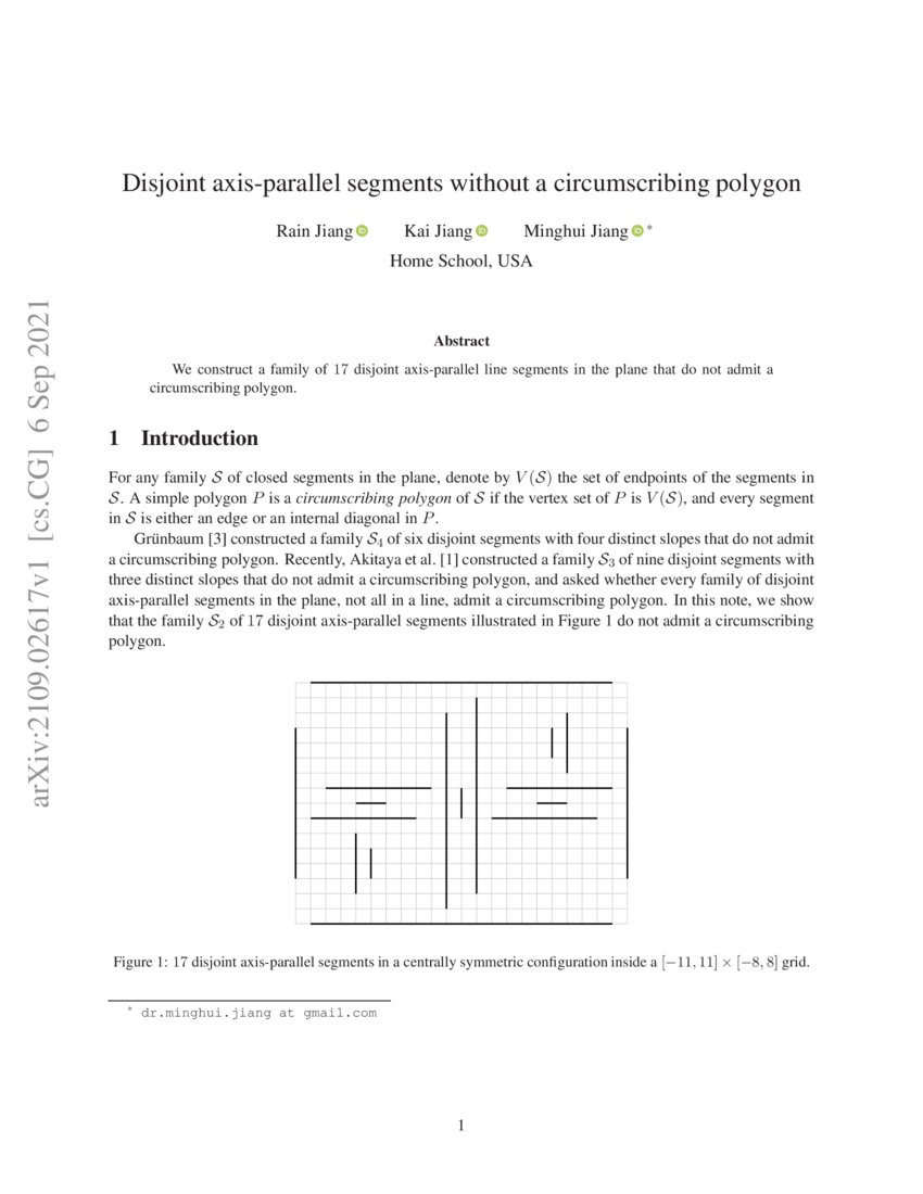 Disjoint axis-parallel segments without a circumscribing polygon | DeepAI