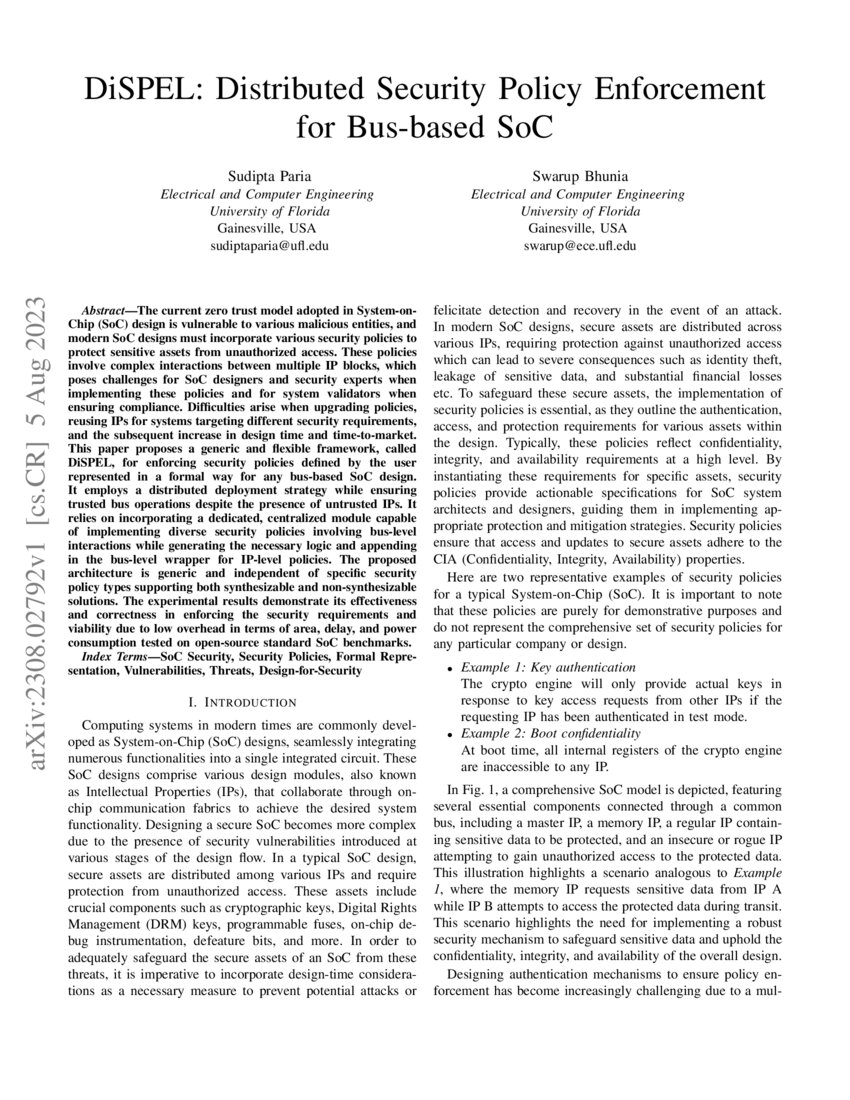 DiSPEL: Distributed Security Policy Enforcement for Bus-based SoC | DeepAI
