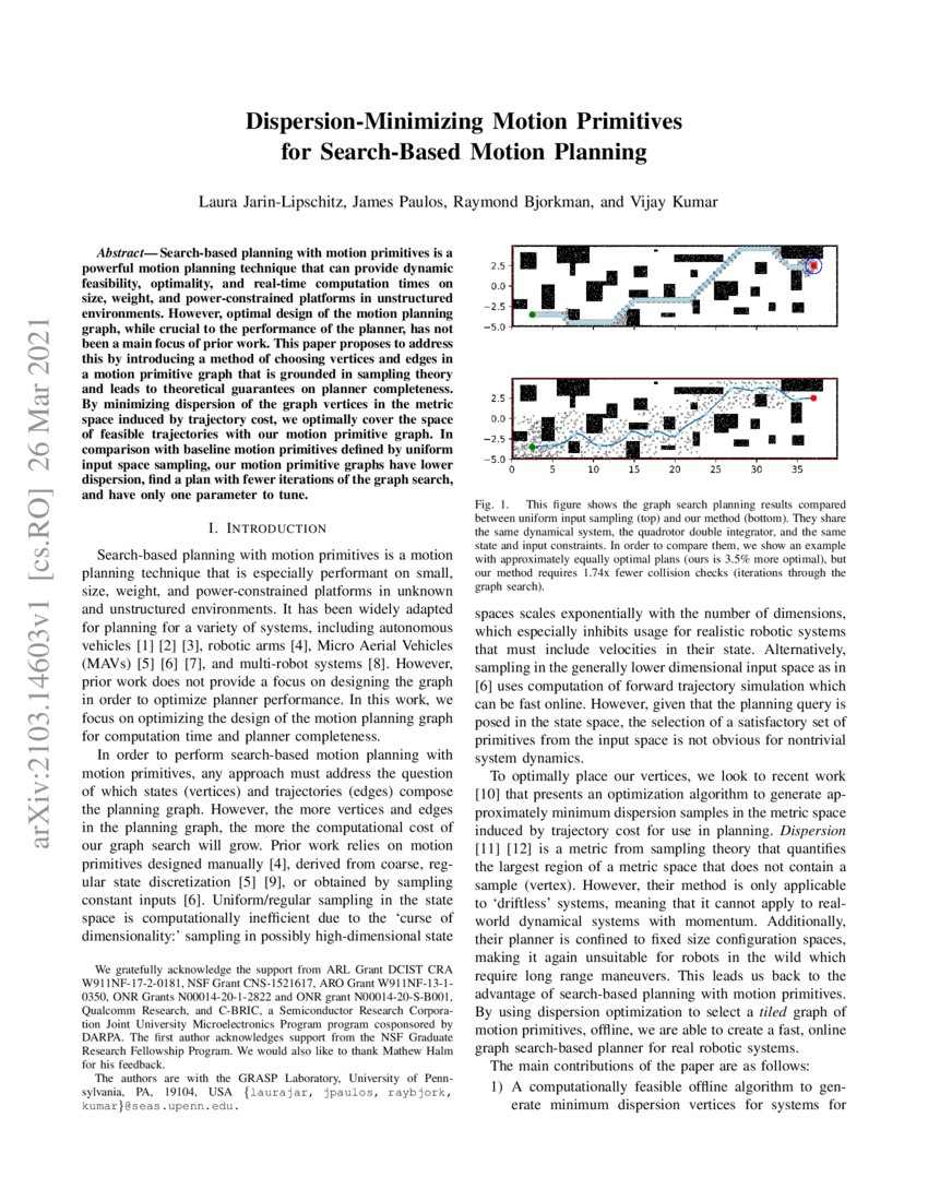 Dispersion Minimizing Motion Primitives For Search Based Motion Planning Deepai