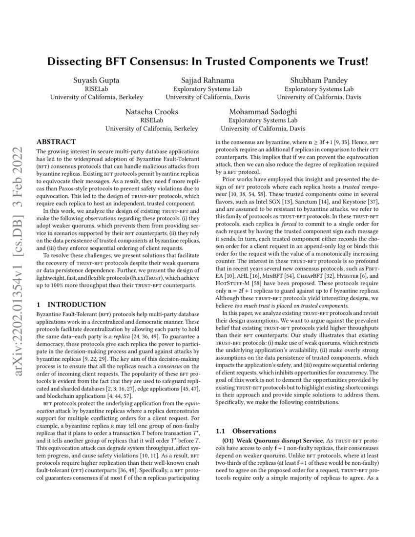 Dissecting BFT Consensus: In Trusted Components we Trust! | DeepAI