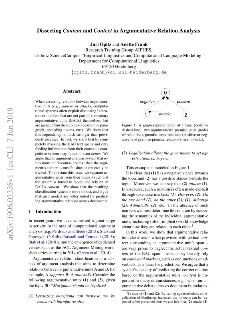 Dissecting Content And Context In Argumentative Relation Analysis Deepai