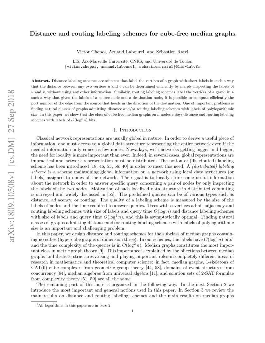 Distance and routing labeling schemes for cube-free median graphs | DeepAI