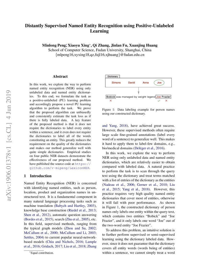 Distantly Supervised Named Entity Recognition using Positive-Unlabeled ... Distantly Supervised Named Entity Recognition using Positive-Unlabeled ...