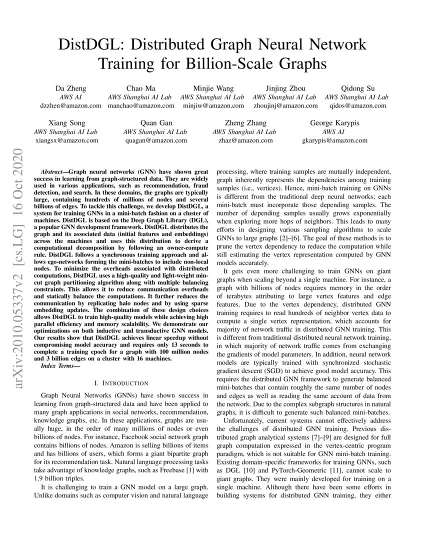 DistDGL: Distributed Graph Neural Network Training for Billion-Scale Graphs | DeepAI