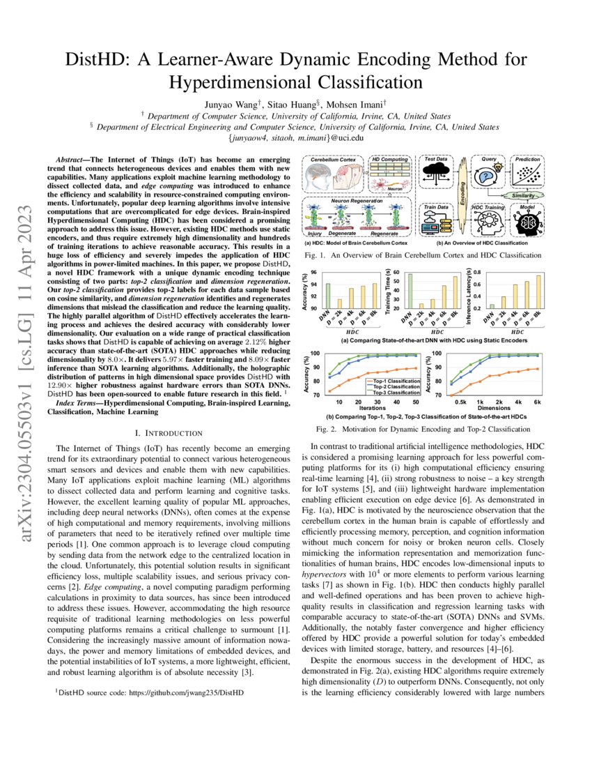DistHD: A Learner-Aware Dynamic Encoding Method for Hyperdimensional ... DistHD: A Learner-Aware Dynamic Encoding Method for Hyperdimensional ...