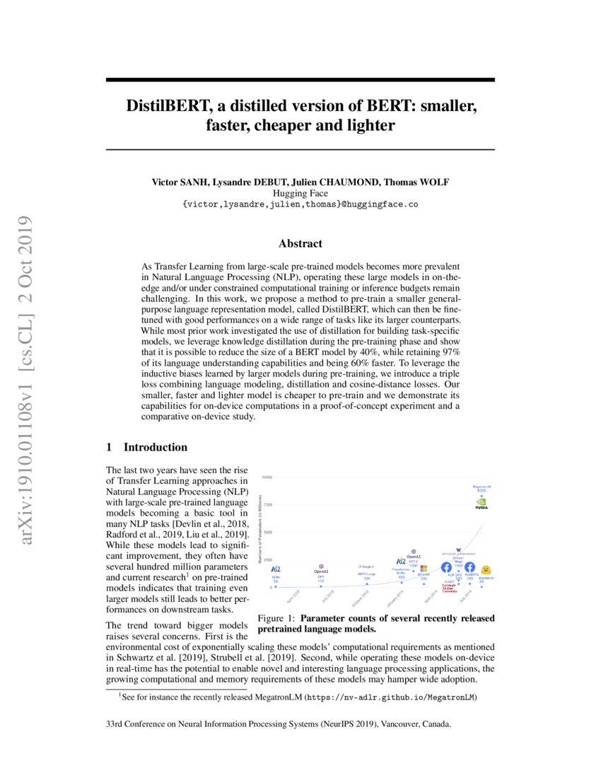 DistilBERT, a distilled version of BERT: smaller, faster, cheaper and lighter | DeepAI