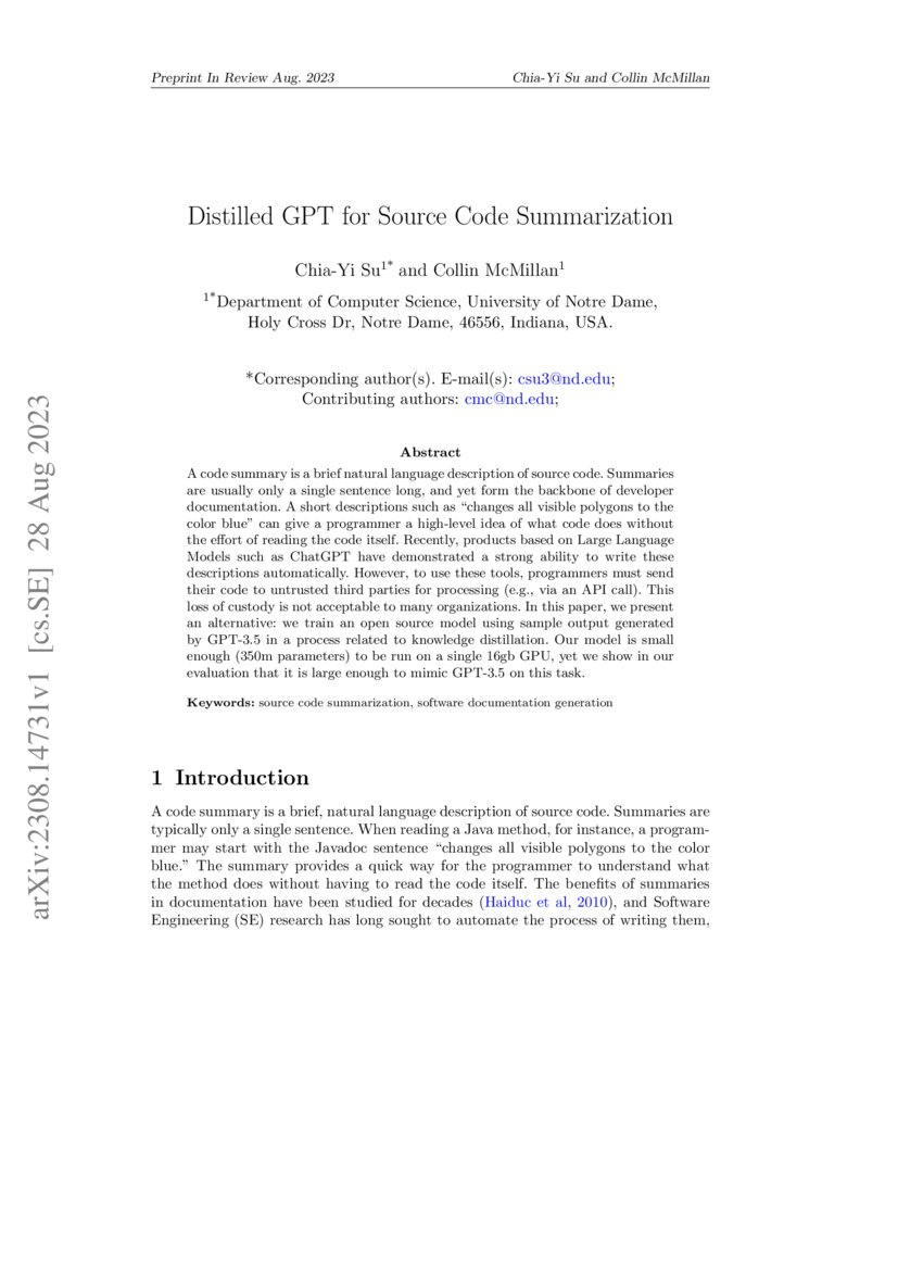 Distilled Gpt For Source Code Summarization Deepai 
