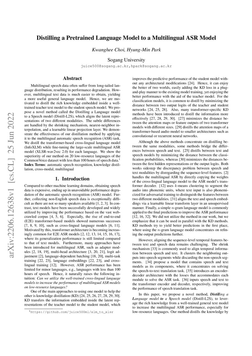 Distilling a Pretrained Language Model to a Multilingual ASR Model | DeepAI