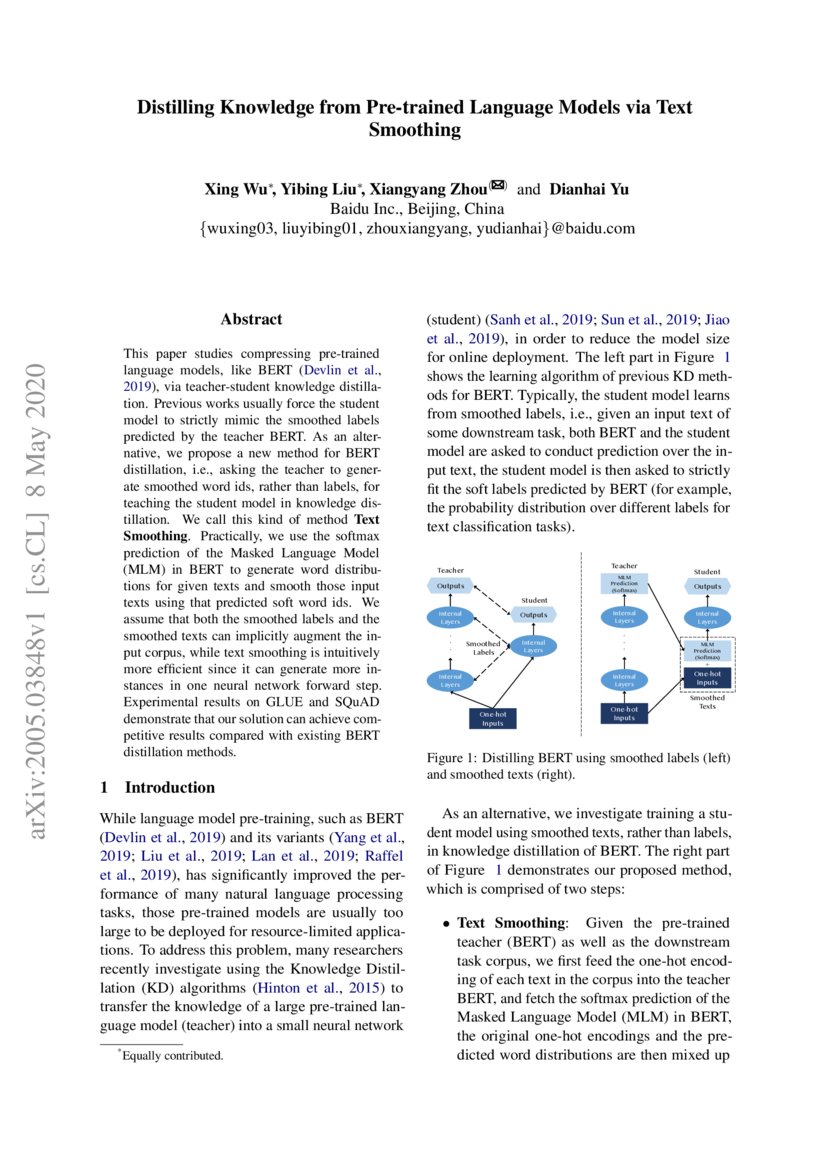 Distilling Knowledge from Pre-trained Language Models via Text Smoothing | DeepAI