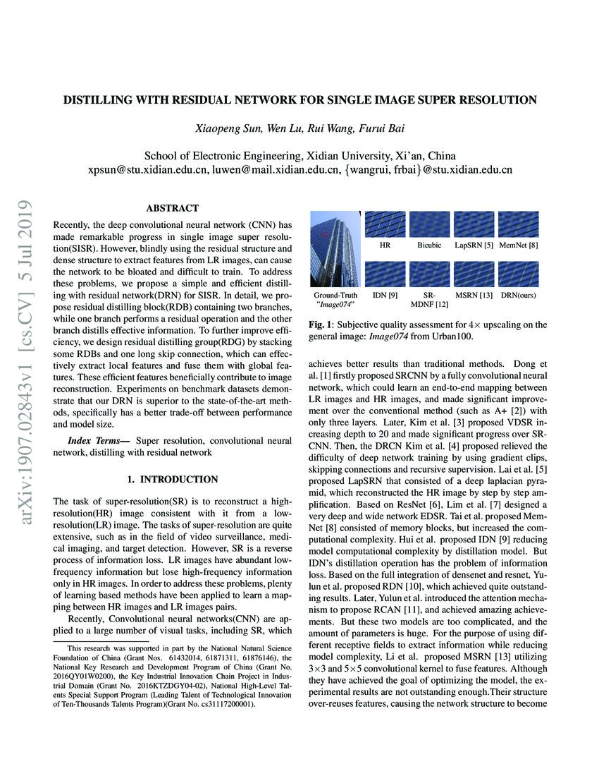 Distilling with Residual Network for Single Image Super Resolution | DeepAI