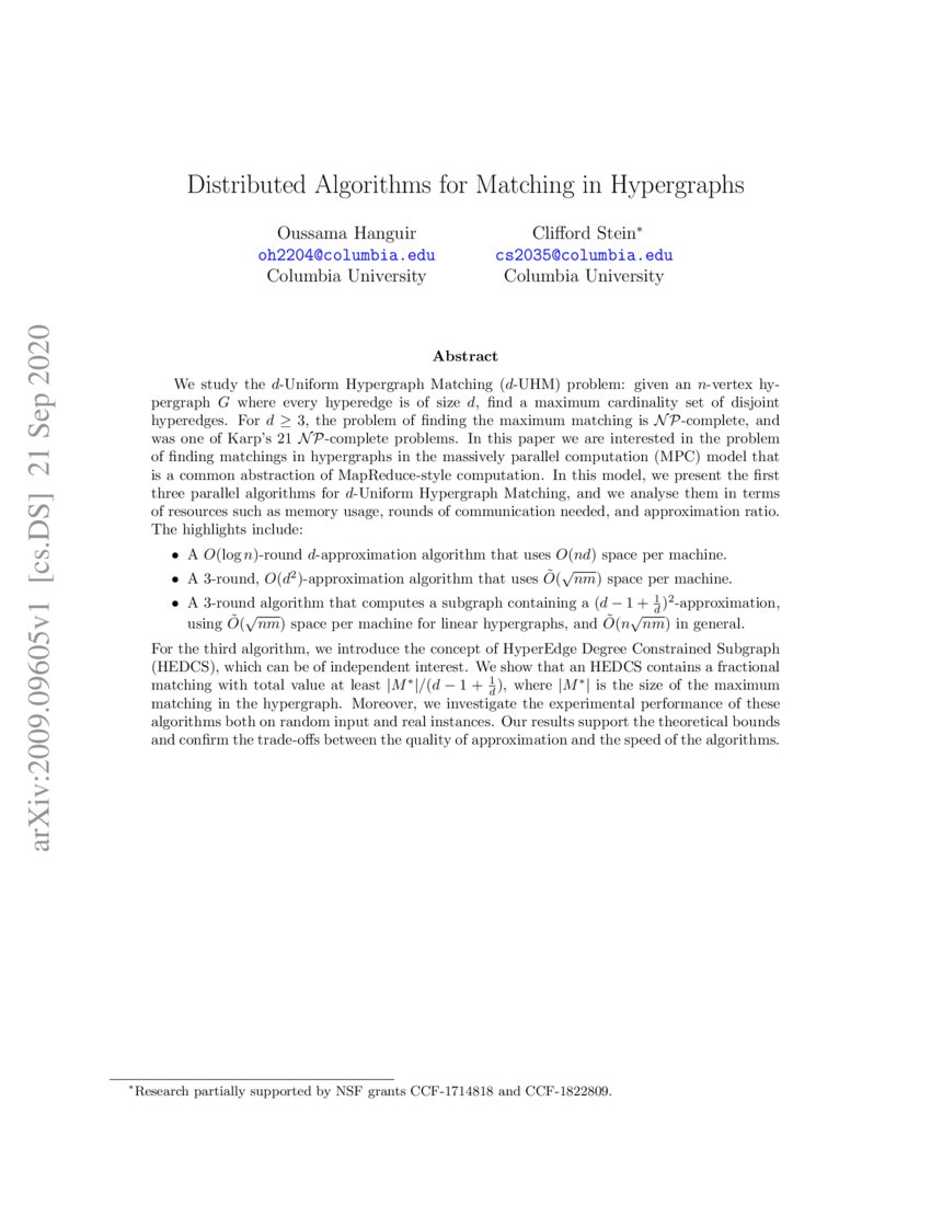 Distributed Algorithms for Matching in Hypergraphs | DeepAI