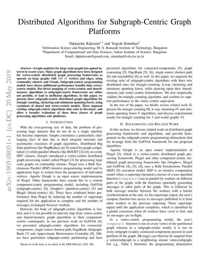 Distributed Algorithms For Subgraph Centric Graph Platforms Deepai