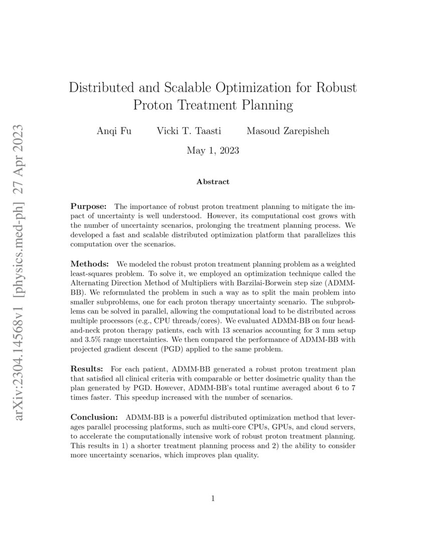 Distributed and Scalable Optimization for Robust Proton Treatment ... Distributed and Scalable Optimization for Robust Proton Treatment ...