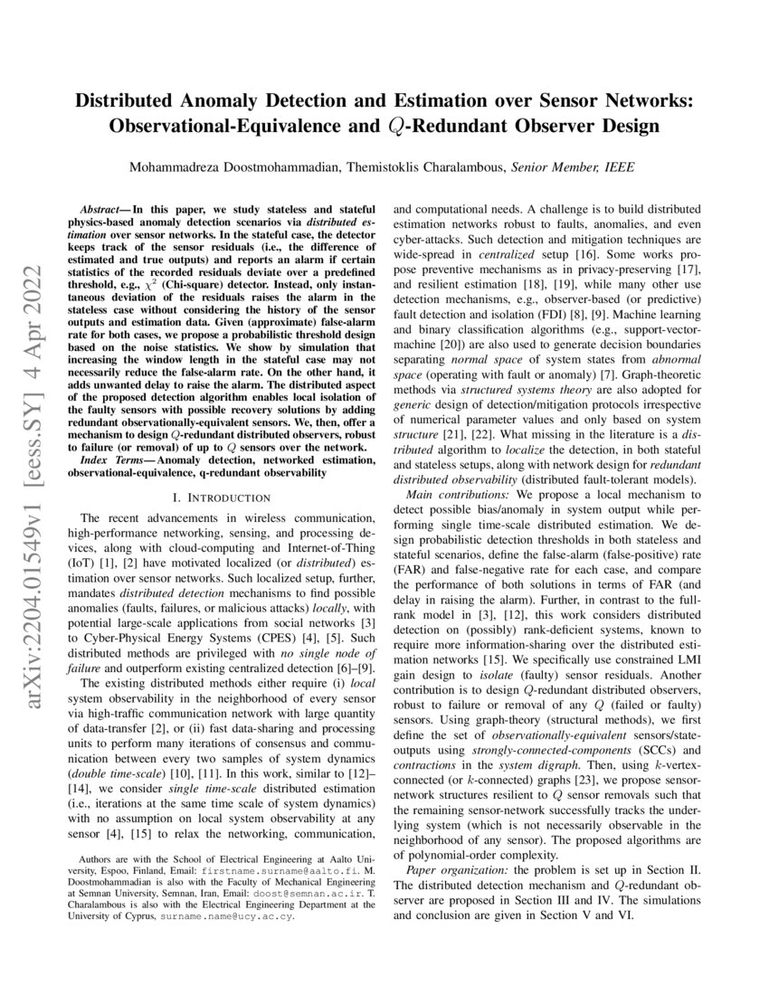 Distributed Anomaly Detection And Estimation Over Sensor Networks Observational Equivalence And