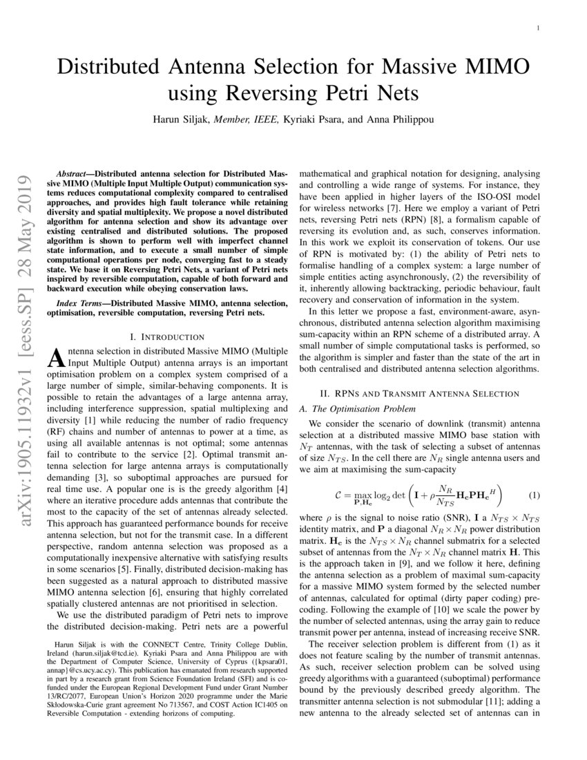Distributed Antenna Selection for Massive MIMO using Reversing Petri ...