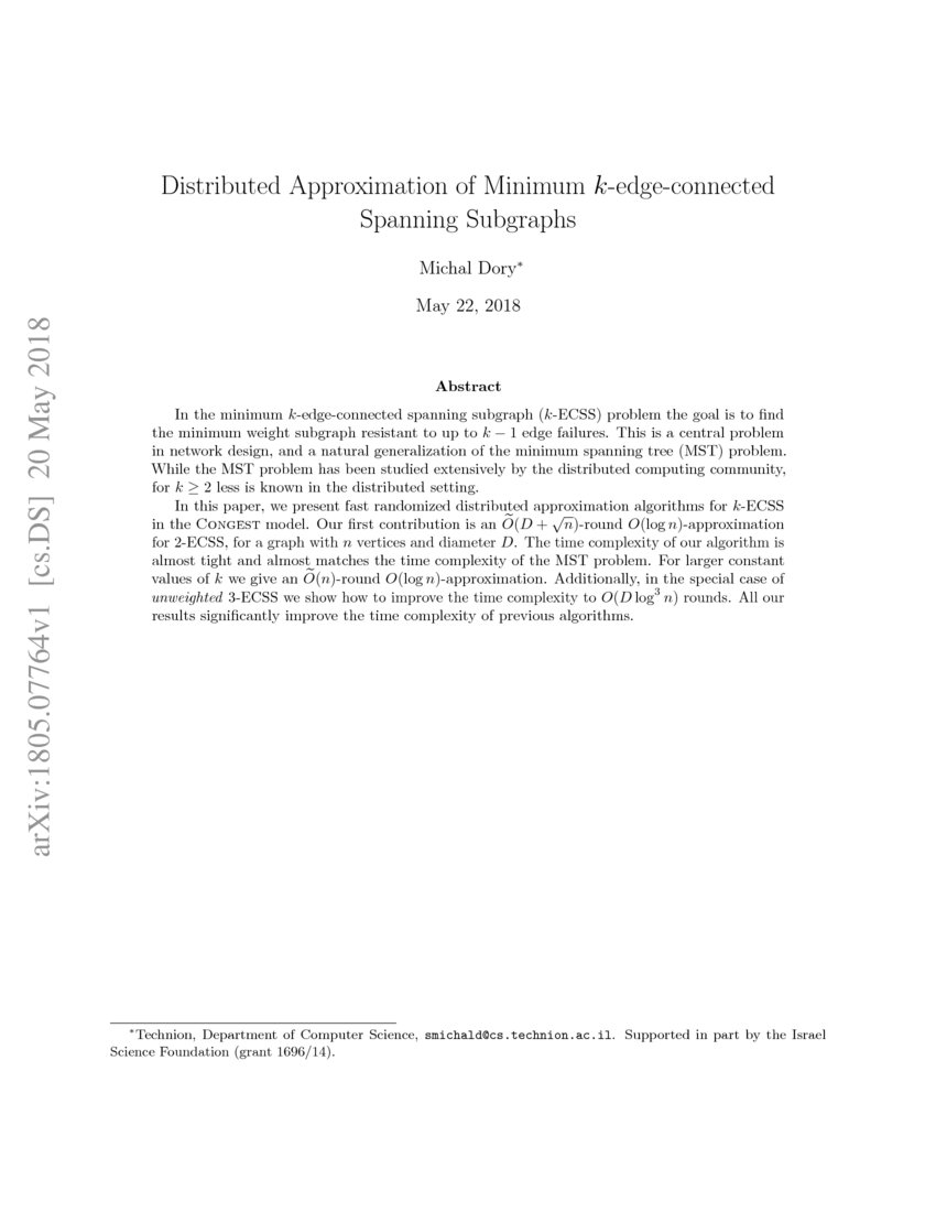 Distributed Approximation Of Minimum K Edge Connected Spanning Subgraphs Deepai