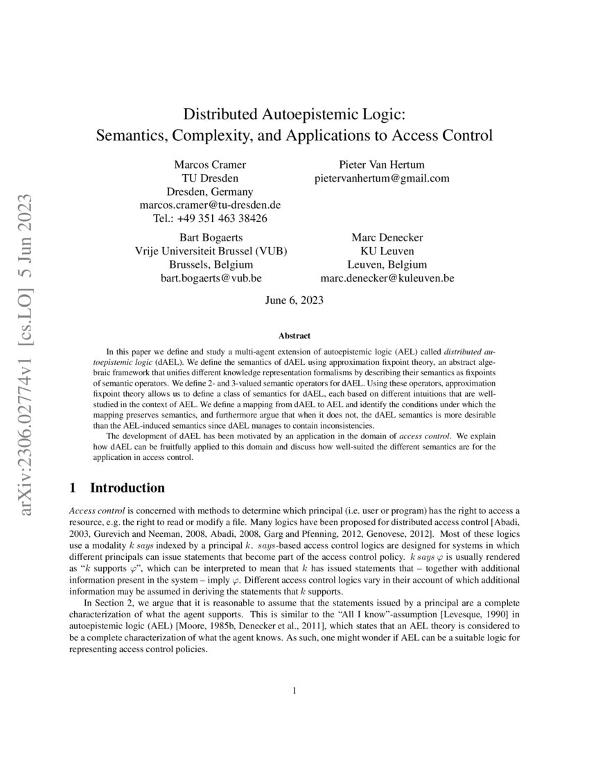 Distributed Autoepistemic Logic Semantics Complexity And Applications To Access Control Deepai 1600