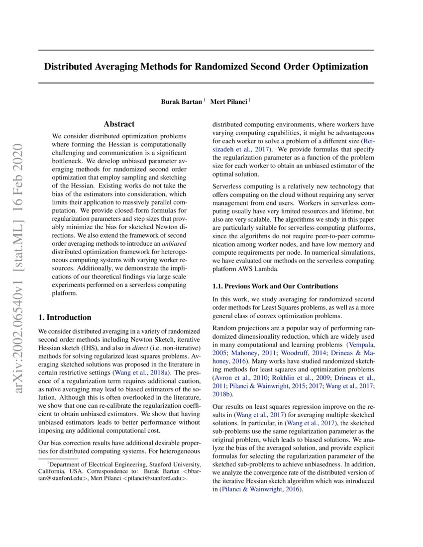 Distributed Averaging Methods for Randomized Second Order Optimization ...