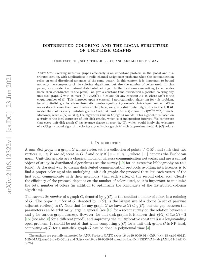 Distributed coloring and the local structure of unit-disk graphs | DeepAI