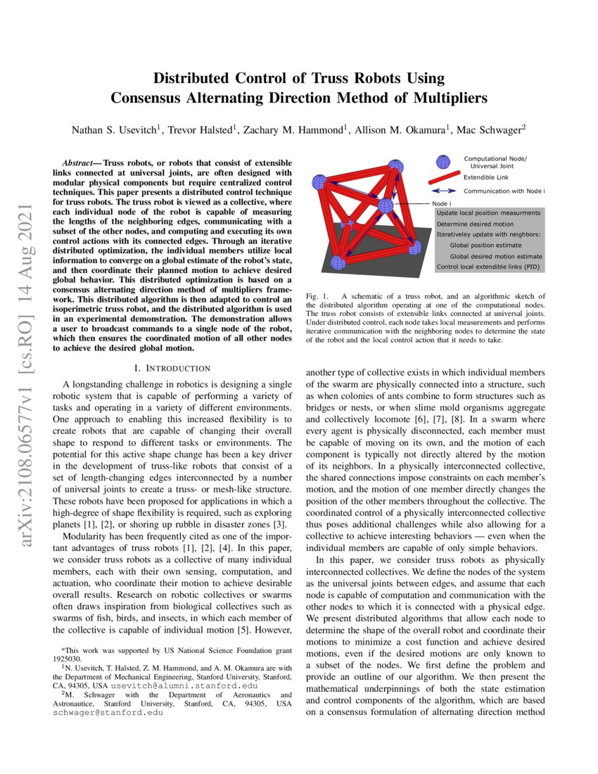 Distributed Control of Truss Robots Using Consensus Alternating Direction Method of Multipliers ...
