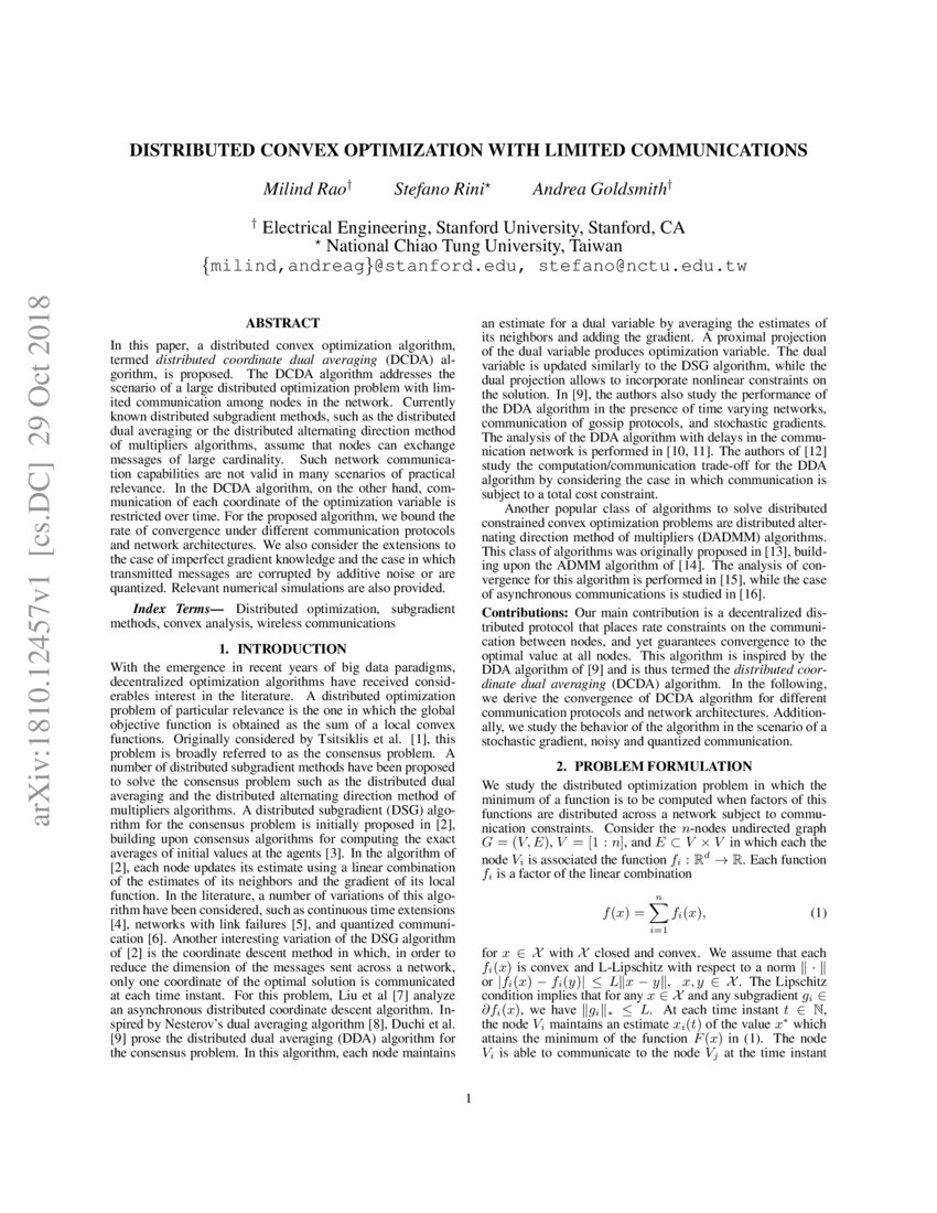 Distributed Convex Optimization With Limited Communications Deepai 