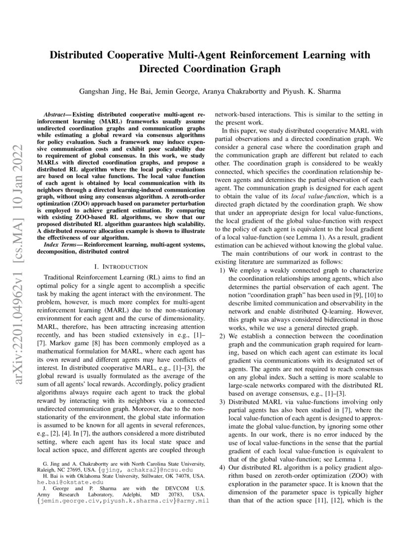 Distributed Cooperative Multi-Agent Reinforcement Learning with ...