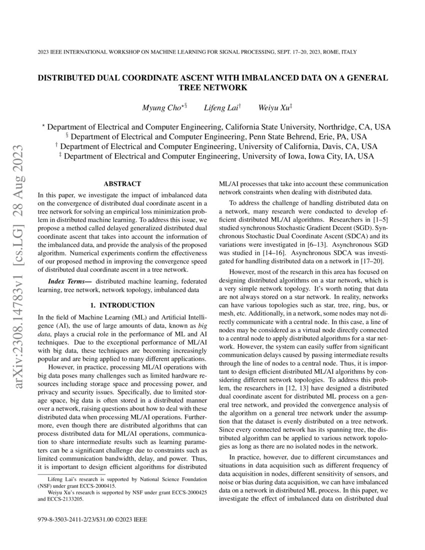 Distributed Dual Coordinate Ascent With Imbalanced Data On A General Tree Network Deepai