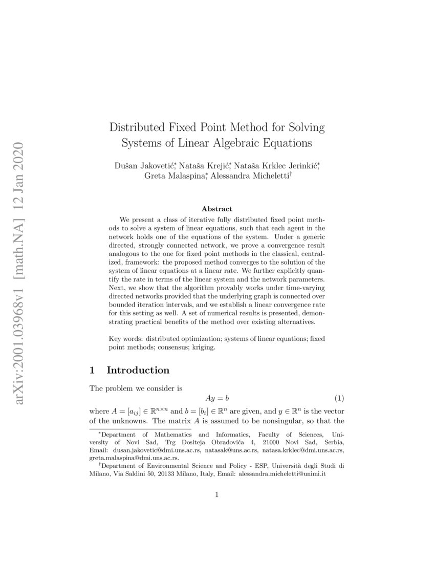 Distributed Fixed Point Method For Solving Systems Of Linear Algebraic Equations Deepai