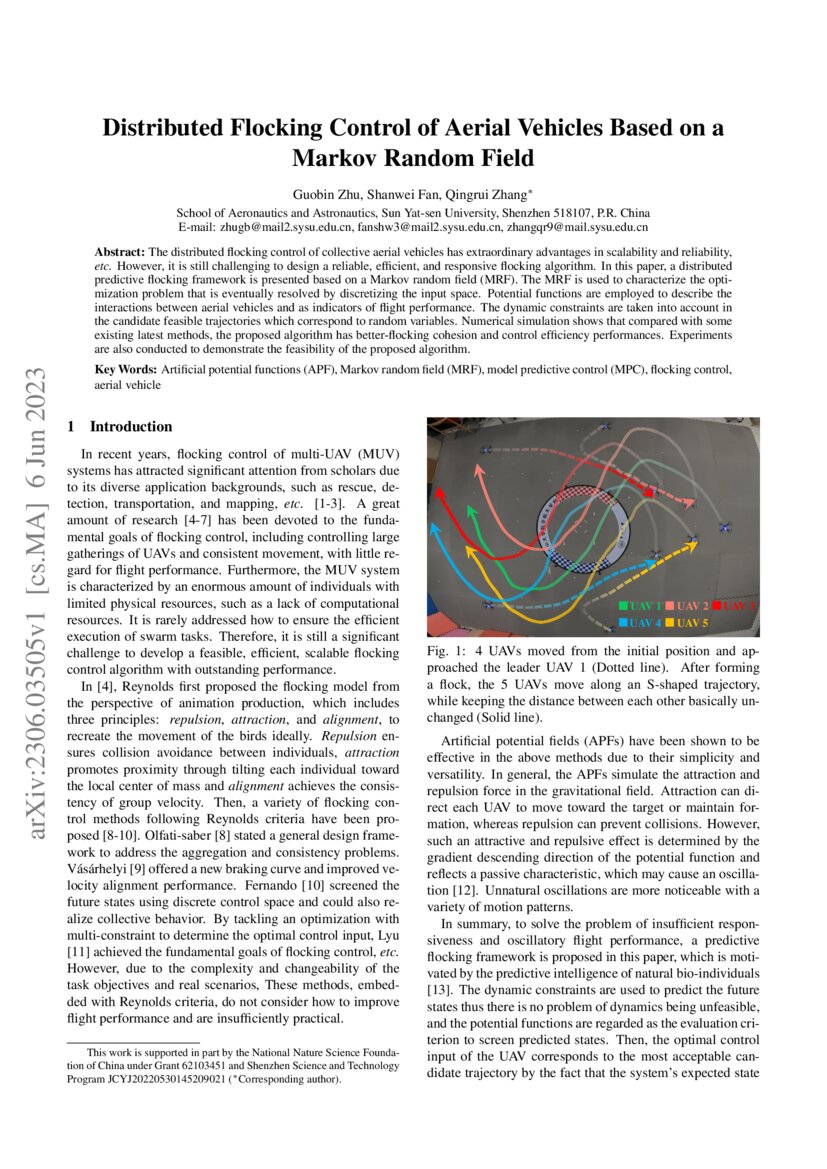 Distributed Flocking Control Of Aerial Vehicles Based On A Markov Random Field Deepai