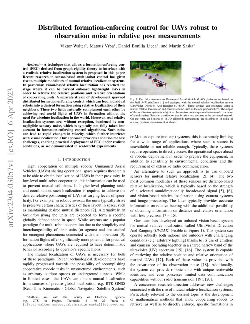 Distributed formation-enforcing control for UAVs robust to observation noise in relative pose ...