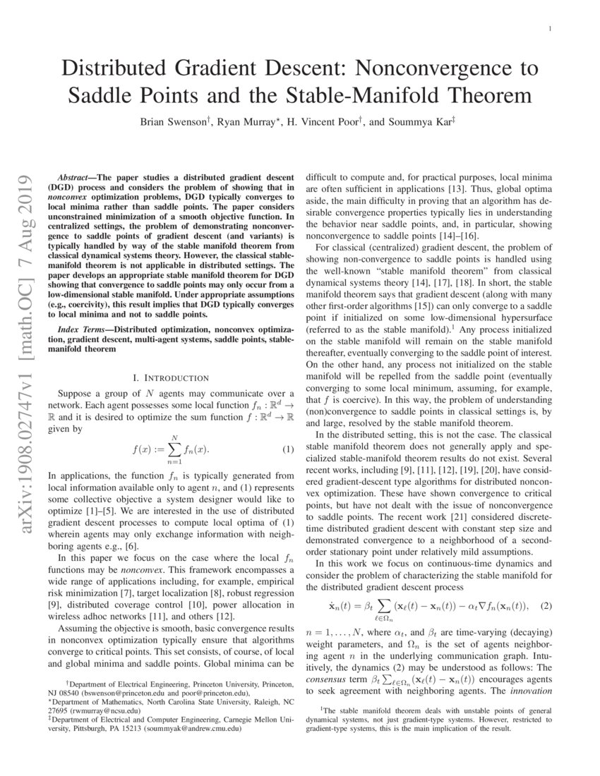 Distributed Gradient Descent: Nonconvergence to Saddle Points and the Stable-Manifold Theorem ...