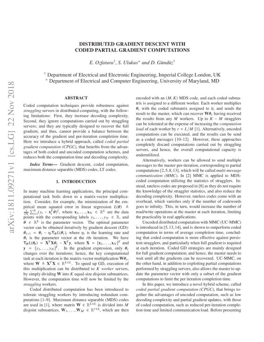 Distributed Gradient Descent With Coded Partial Gradient Computations Deepai