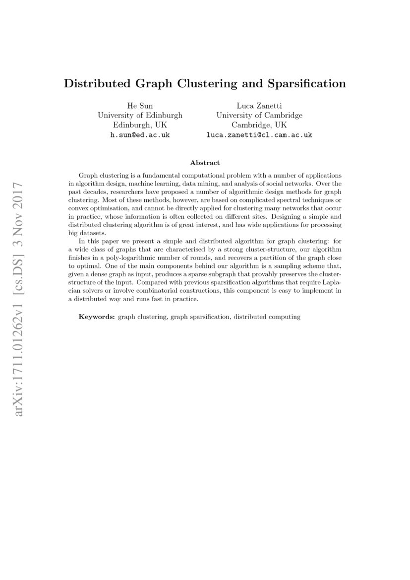 Distributed Graph Clustering And Sparsification Deepai