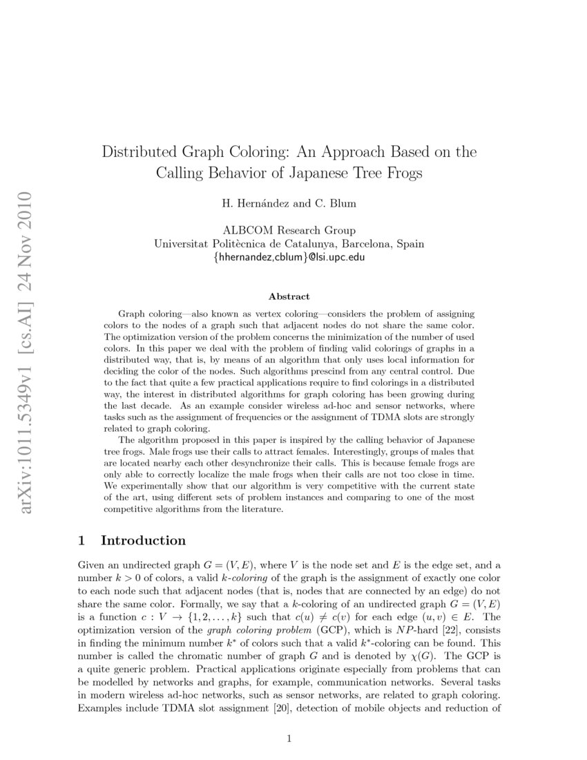 Distributed Graph Coloring An Approach Based On The Calling Behavior Of Japanese Tree Frogs 9898