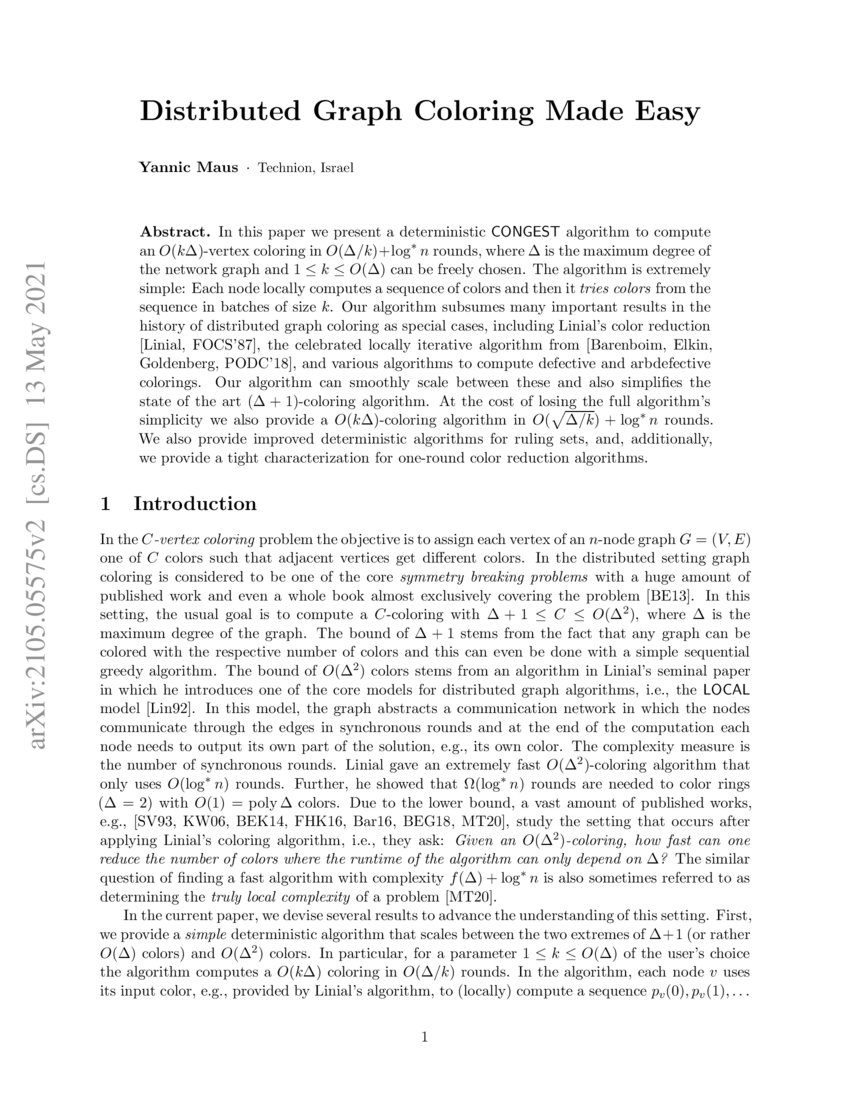 Distributed Graph Coloring Made Easy | DeepAI