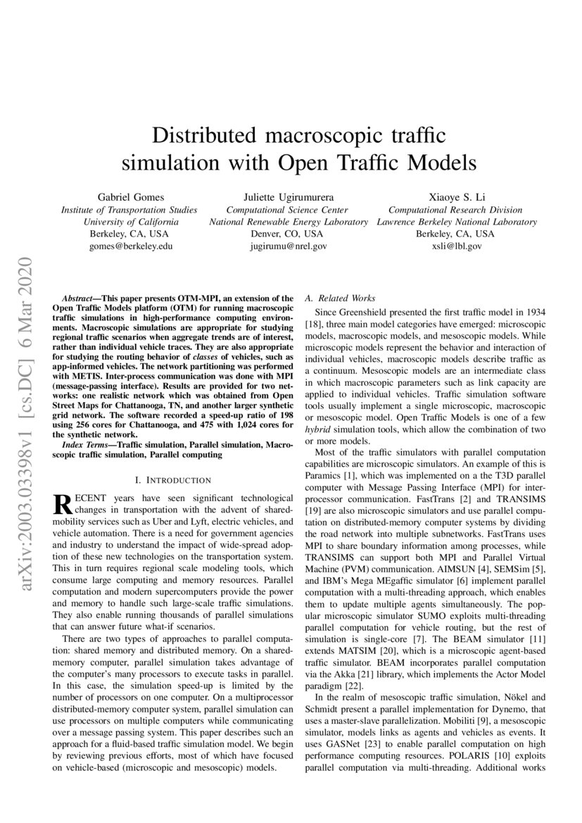 Distributed macroscopic traffic simulation with Open Traffic Models ...
