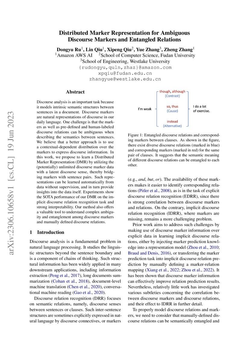 Distributed Marker Representation for Ambiguous Discourse Markers and Entangled Relations | DeepAI