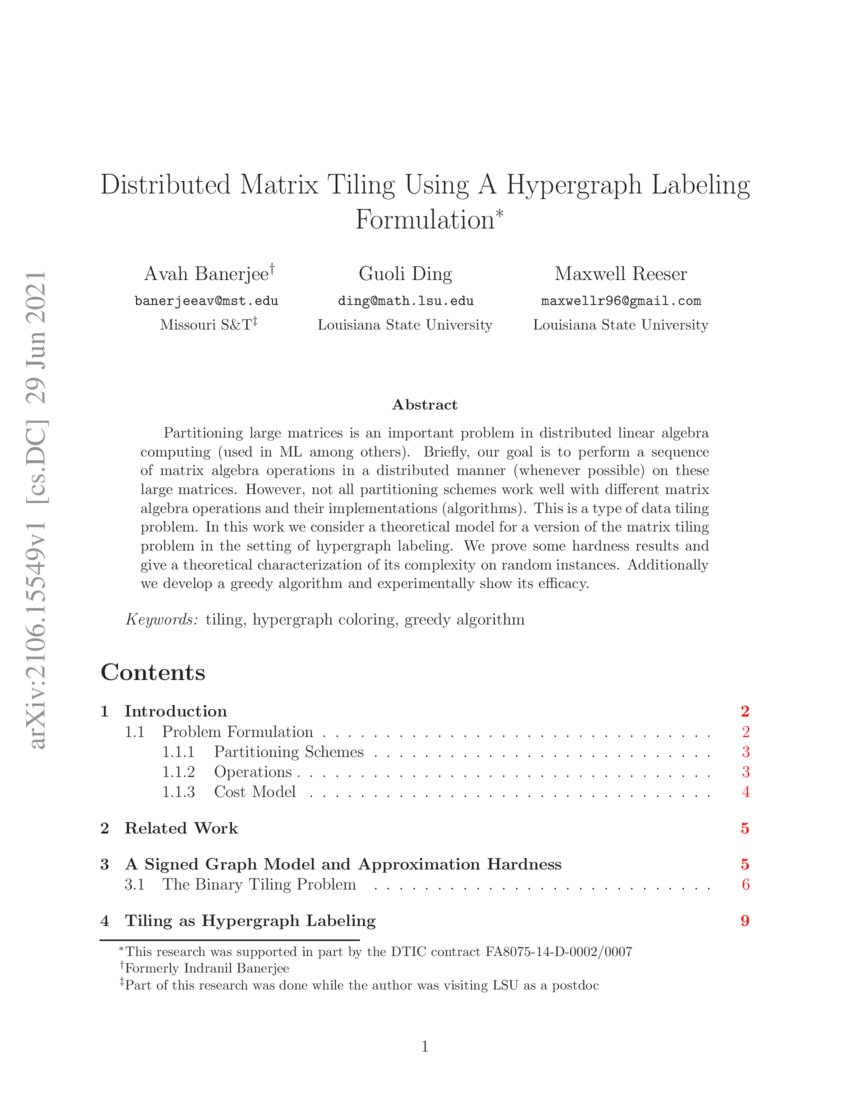 Distributed Matrix Tiling Using A Hypergraph Labeling Formulation | DeepAI