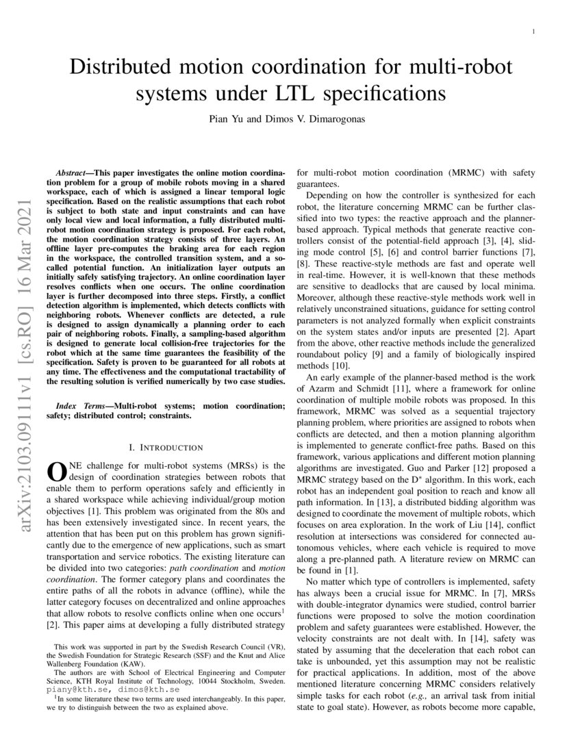 Distributed Motion Coordination For Multi Robot Systems Under Ltl