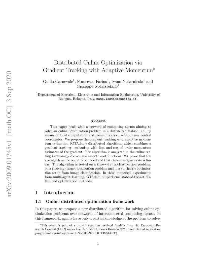 Distributed Online Optimization Via Gradient Tracking With Adaptive Momentum Deepai