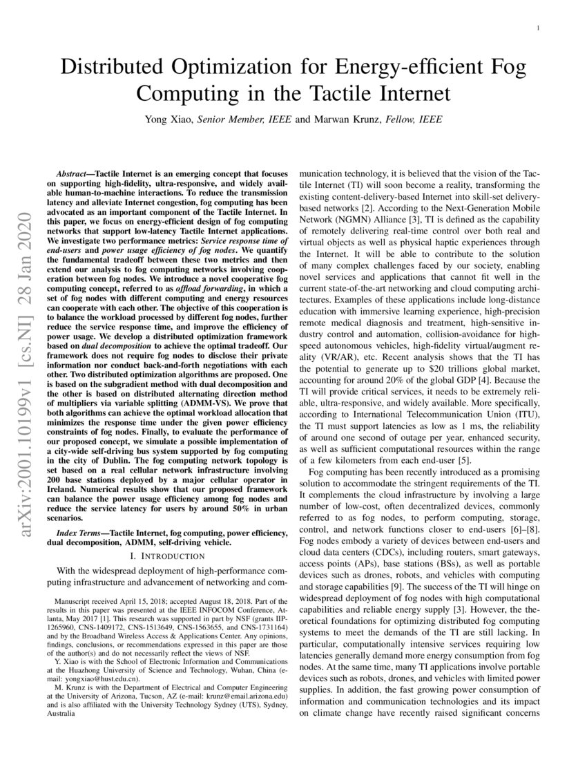 Distributed Optimization for Energy-efficient Fog Computing in the ...