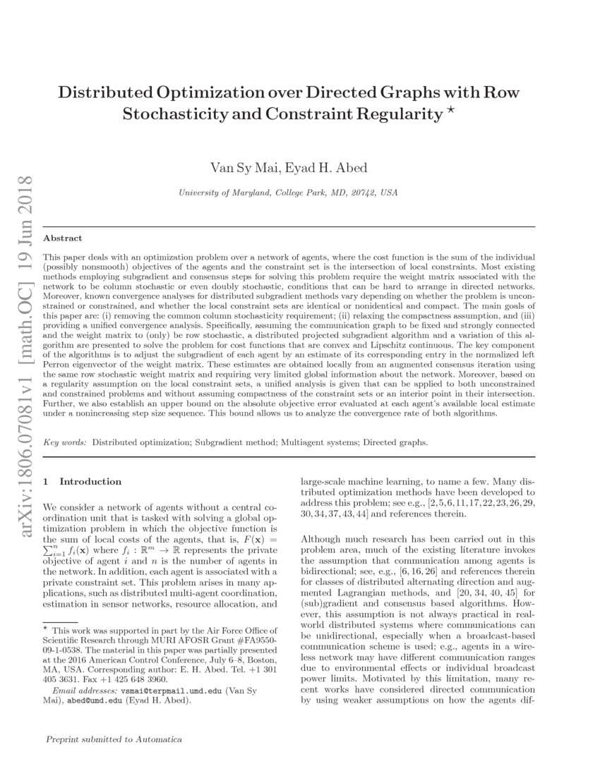 Distributed Optimization Over Directed Graphs With Row Stochasticity And Constraint Regularity